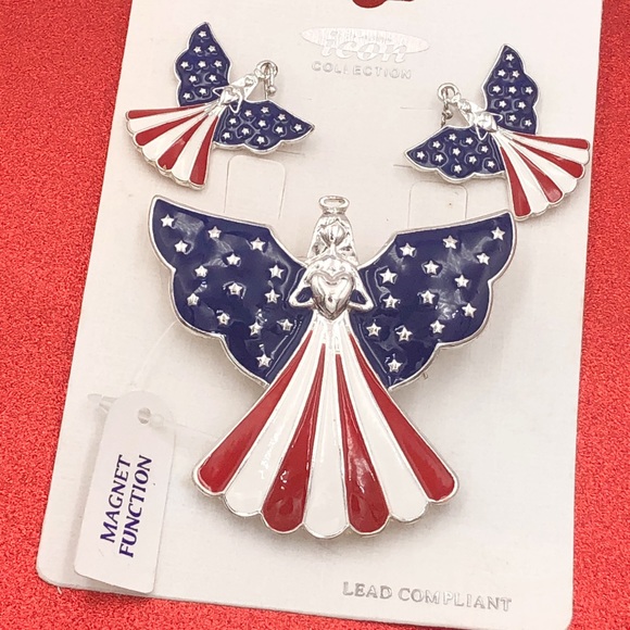 Fashion Jewelry | Jewelry | American Flag Angel Pendant Earrings Set ...